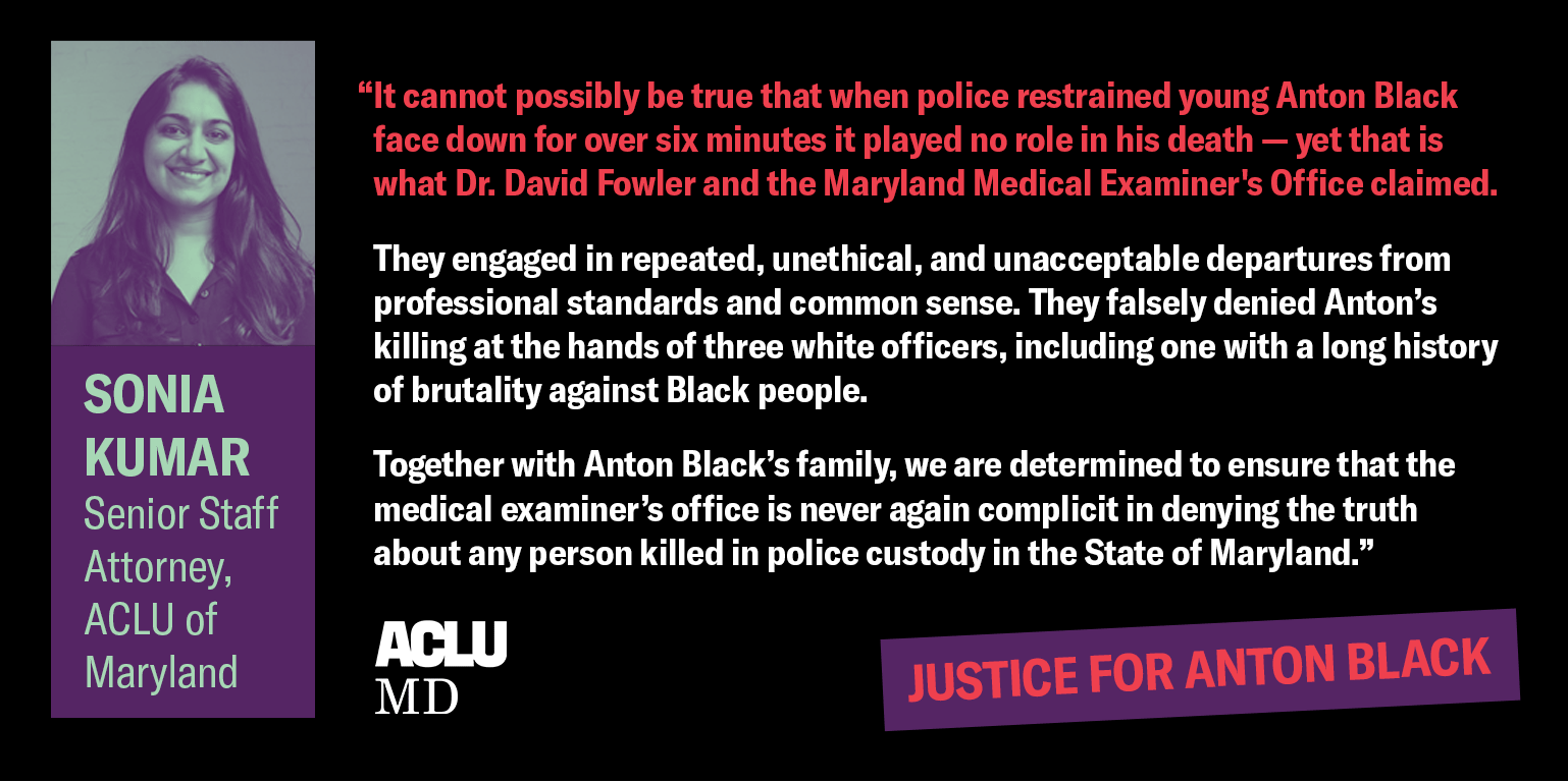 ACLU Comment on Attempt by Maryland Medical Examiners to Escape ...