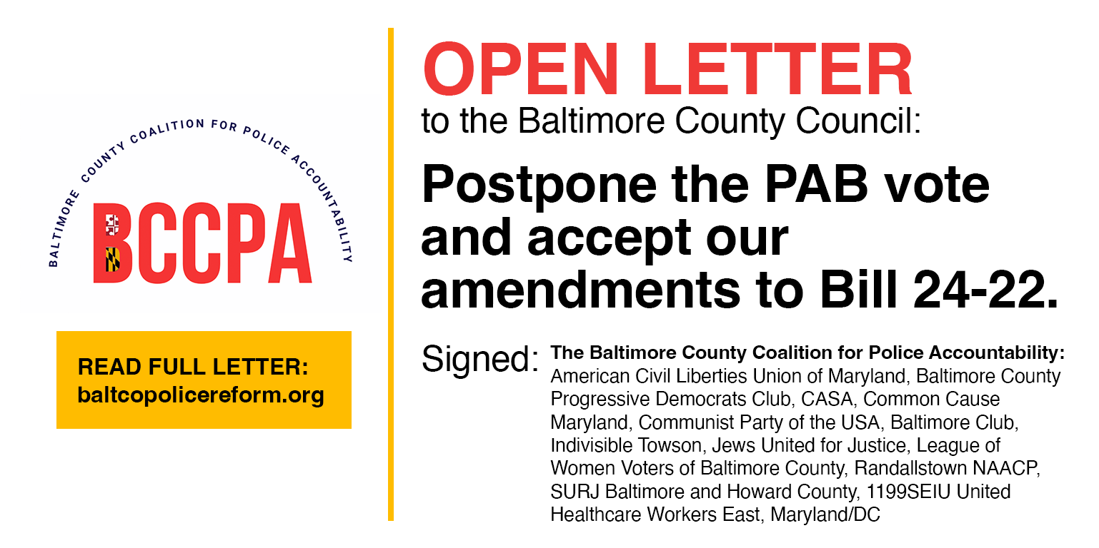 Baltimore County Coalition for Police Accountability Sends Open Letter ...